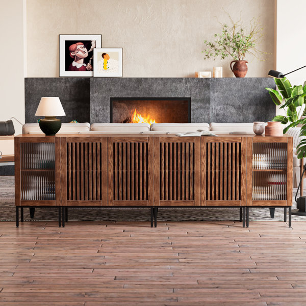 Ebern Designs Storage Cabinet,95" Farmhouse Sideboard Buffet Cabinet With Metal Base And ...